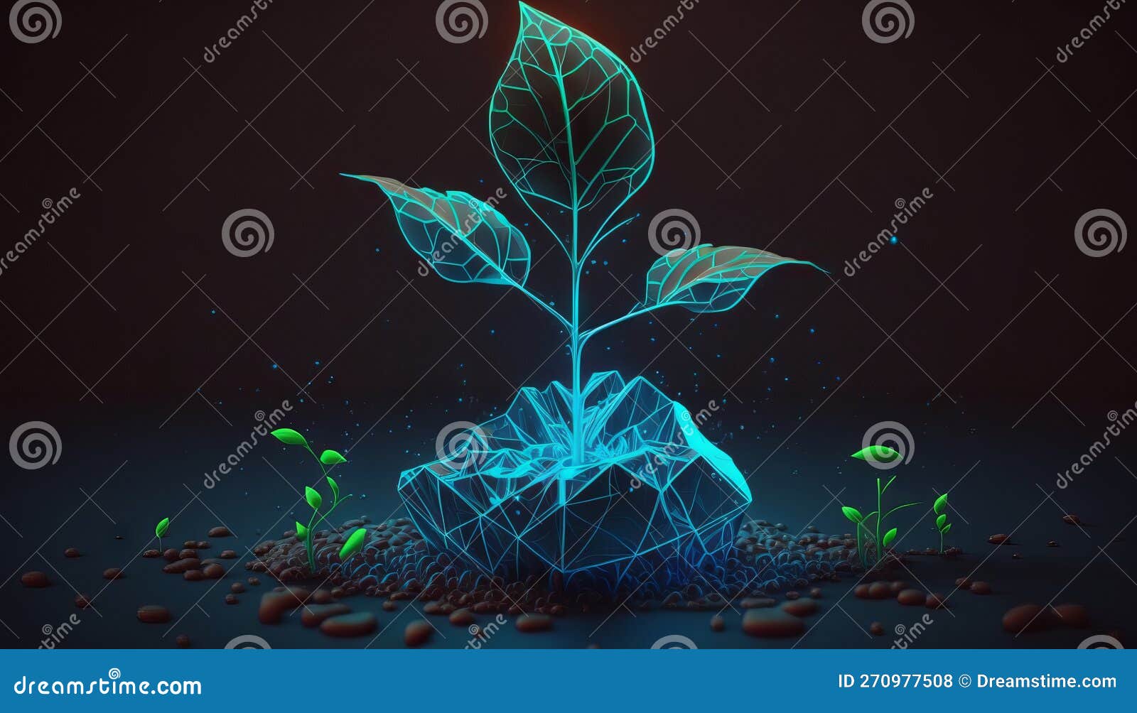 Abstract Growing Plant in Soil with Drop of Water. Low Poly Style ...