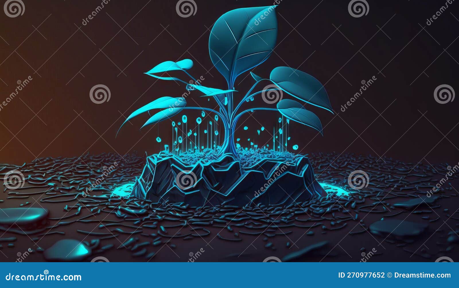 Abstract Growing Plant in Soil with Drop of Water. Low Poly Style ...