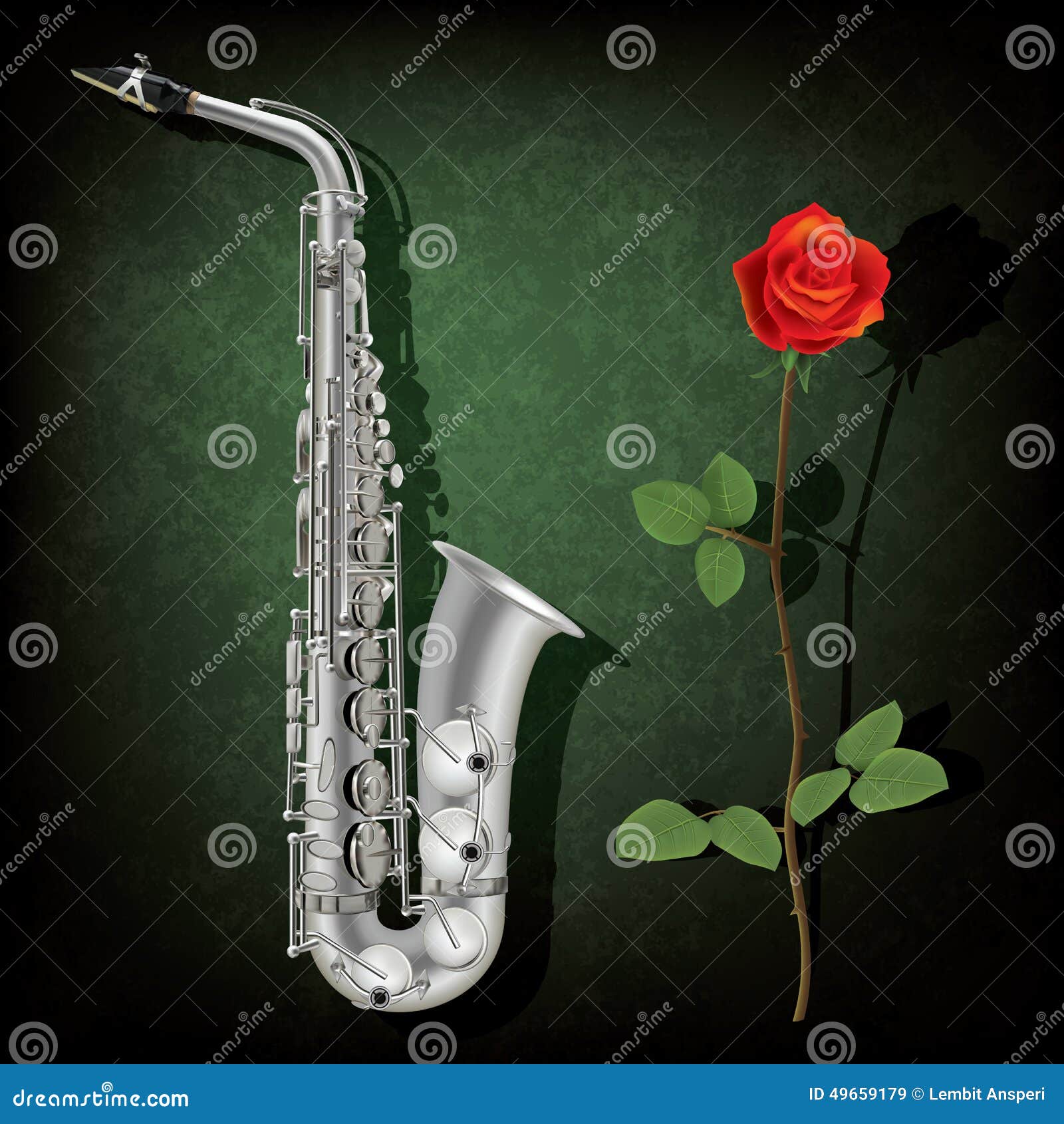 Abstract Grunge Background with Saxophone and Rose Stock Vector ...