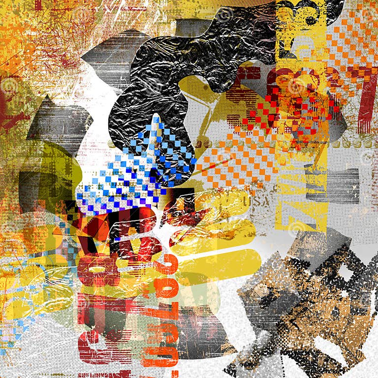 Abstract Grunge Collage Artwork with Different Textures and Colourful ...