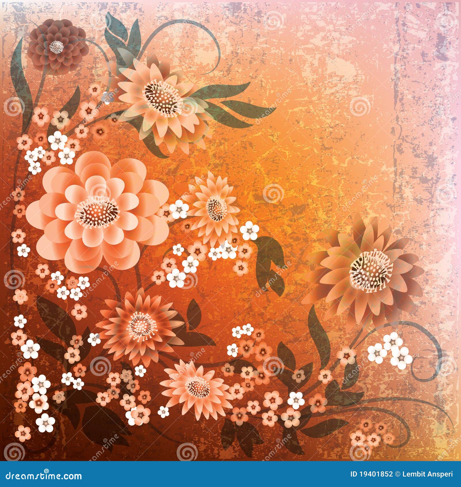 Abstract Grunge Floral Background with Flowers Stock Vector ...