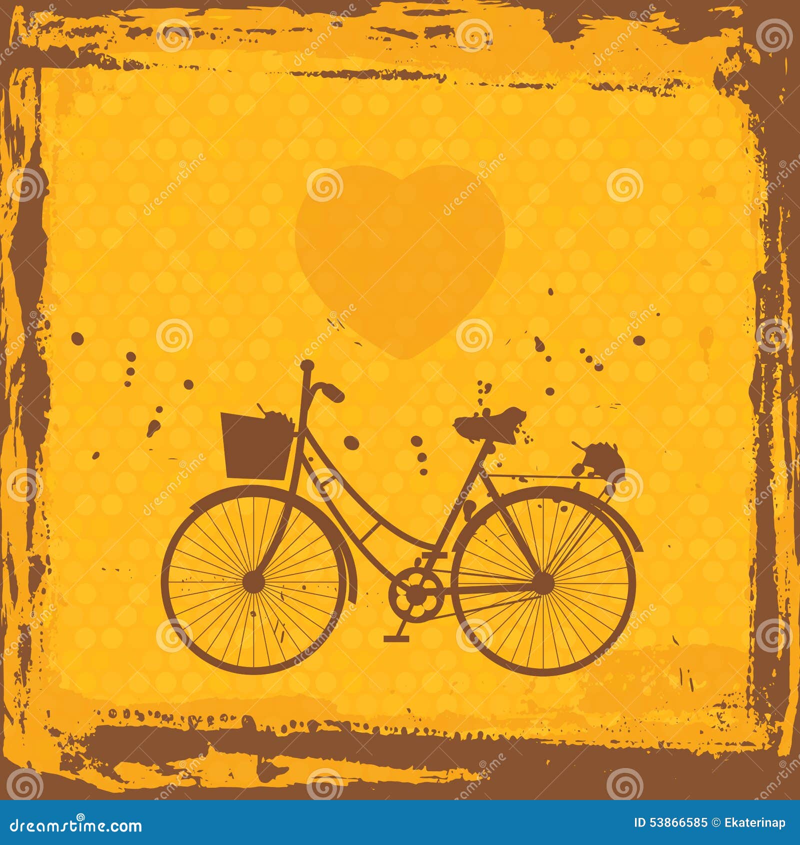 Abstract Grunge Frame. Bicycle Silhouette on Orange Background Template ...