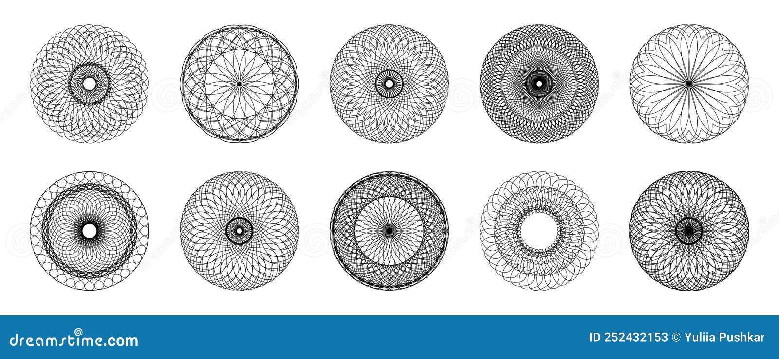 Abstract Guilloche Set. Circle Ornate Decorative Patterns for ...