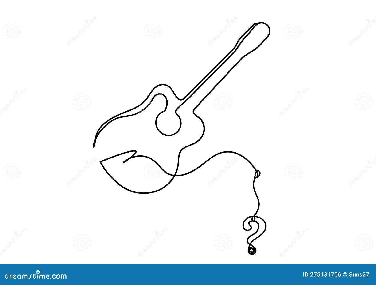 Abstract Guitar with Question Mark As Continuous Lines Drawing on White ...