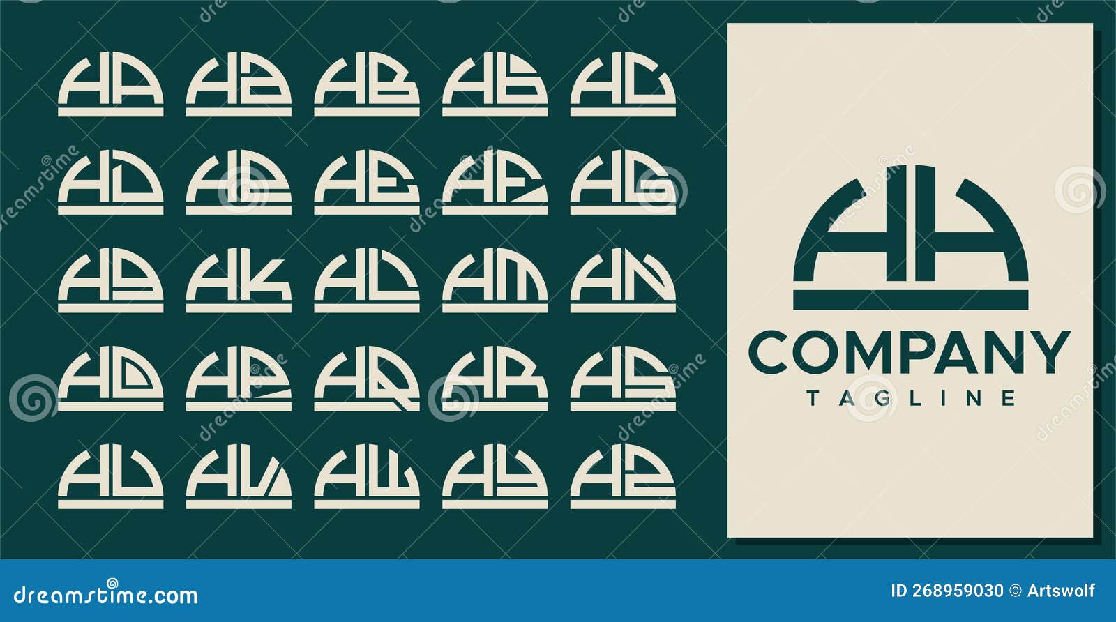 Abstract Half Circle Letter H Logo Design Set. Modern Curve HH H Letter ...