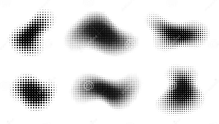 Abstract Halftone Figures, Gradient Dot Texture, Circular Spray Effect, Graphic Retro Shapes ...