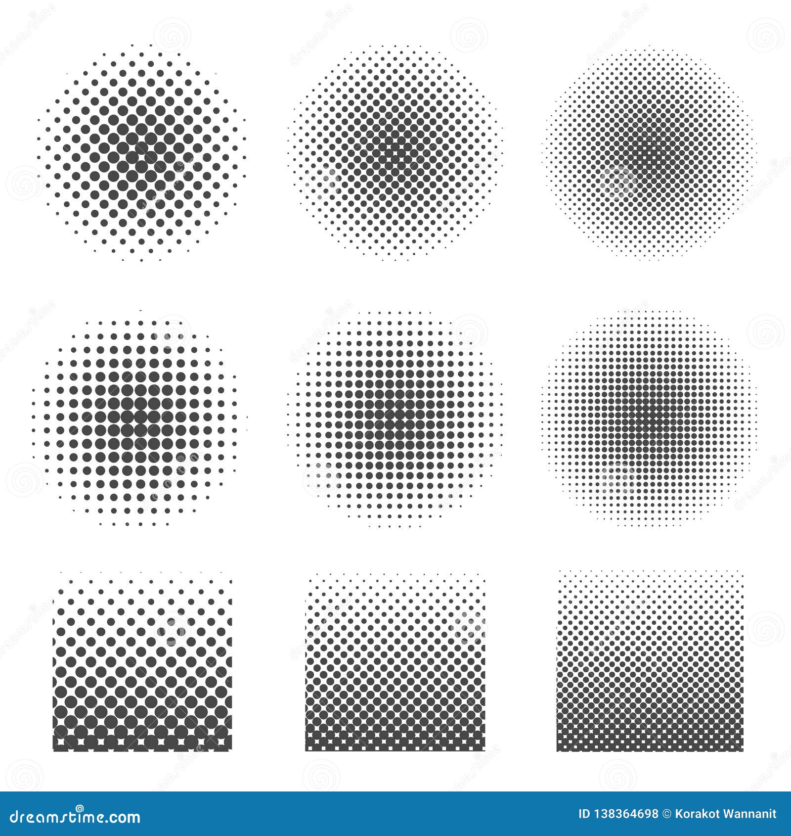 Abstract Halftone Set of Circles and Square Stock Vector - Illustration ...