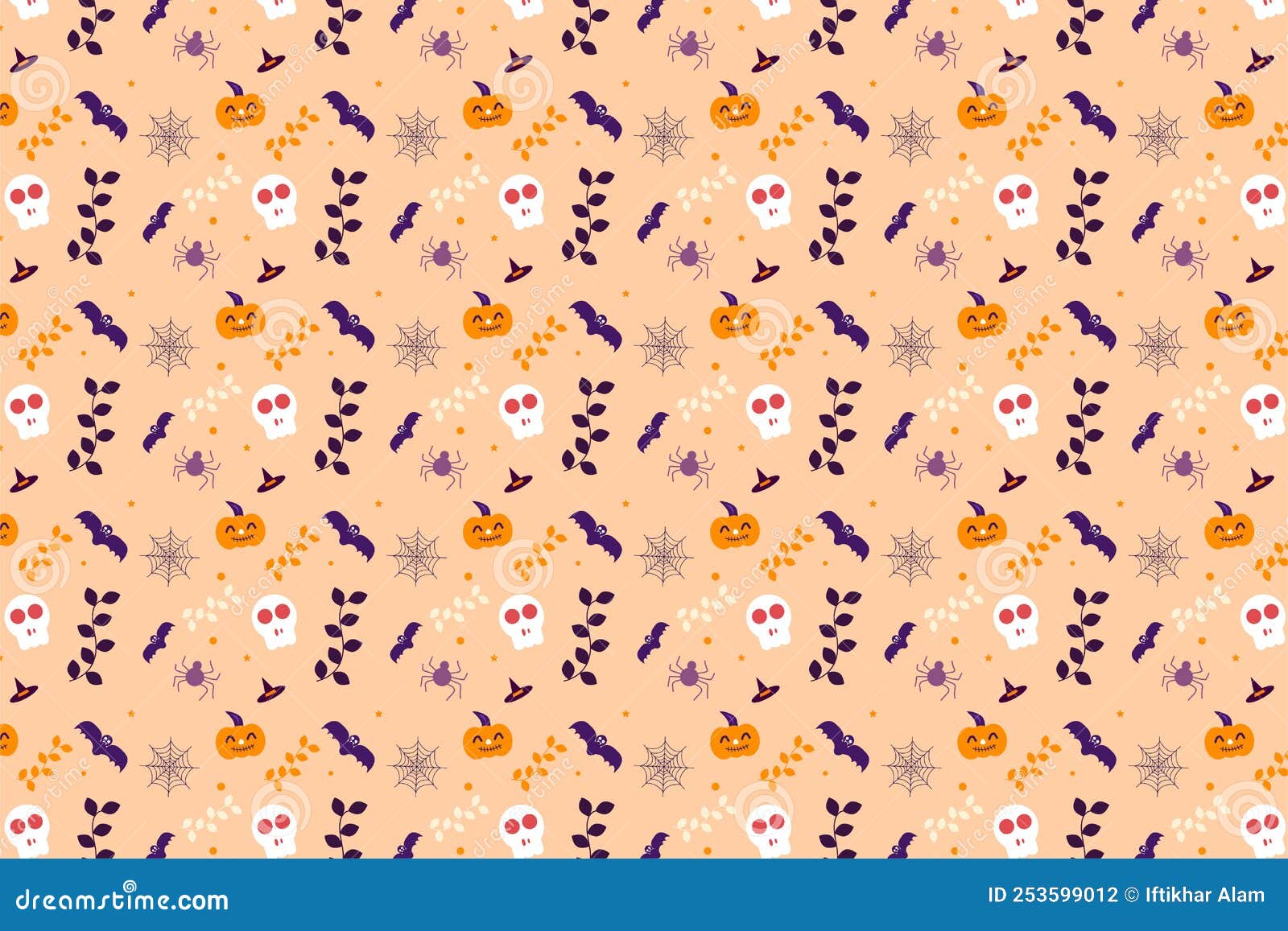 Abstract Halloween Pattern Decoration with Dead Leaves and Skulls ...
