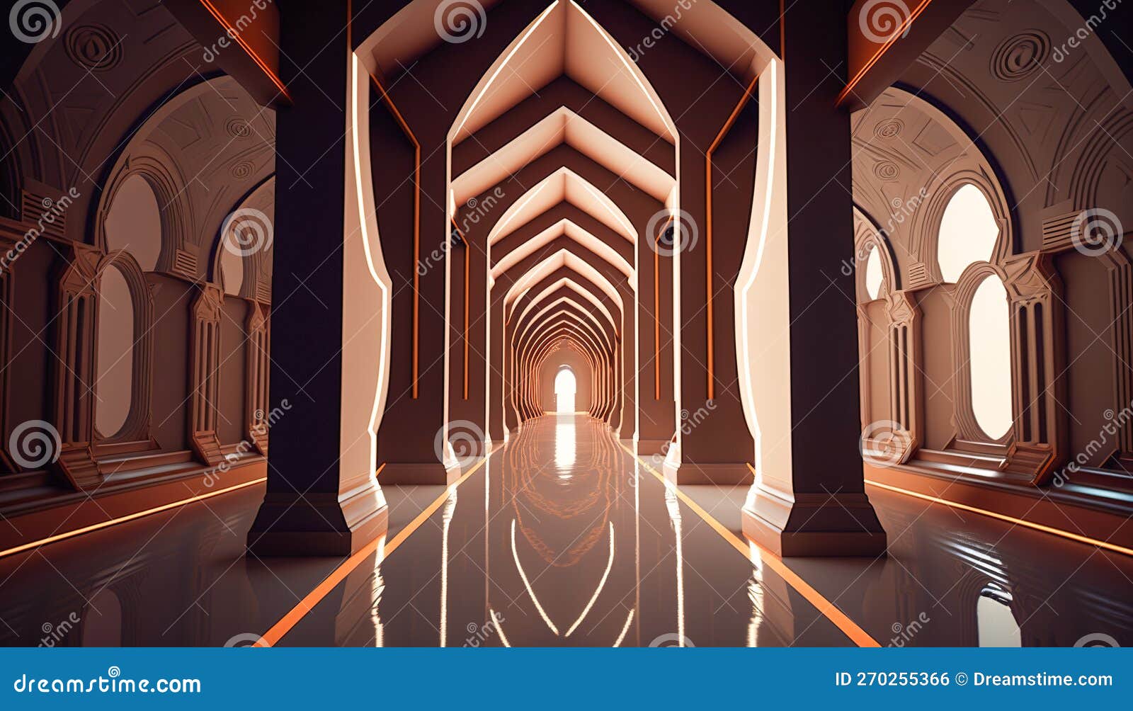 Abstract Hallway with Intricate Geometry and Luminous Aura, Generative ...