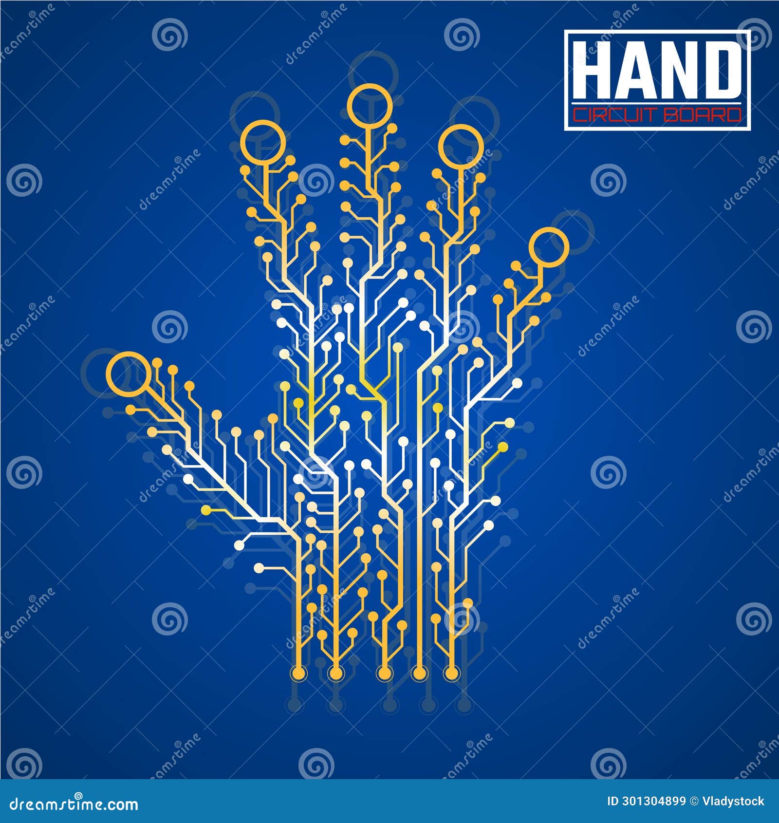 Abstract Hand of Circuit Board Isolated on a Blue Background ...