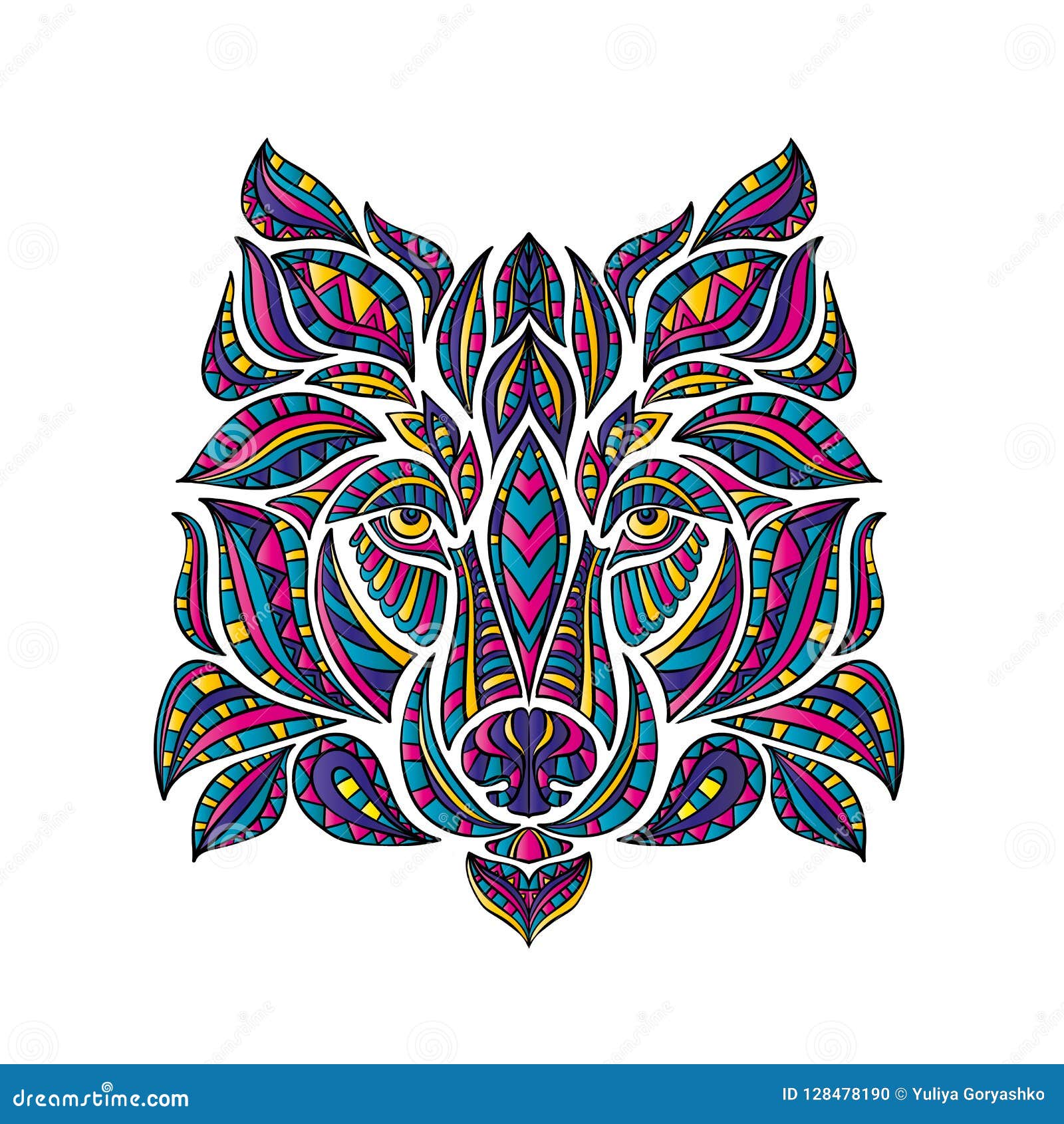 Abstract Hand-drawing with Elements of Ornaments Wolf Graphic Pen, Boho ...