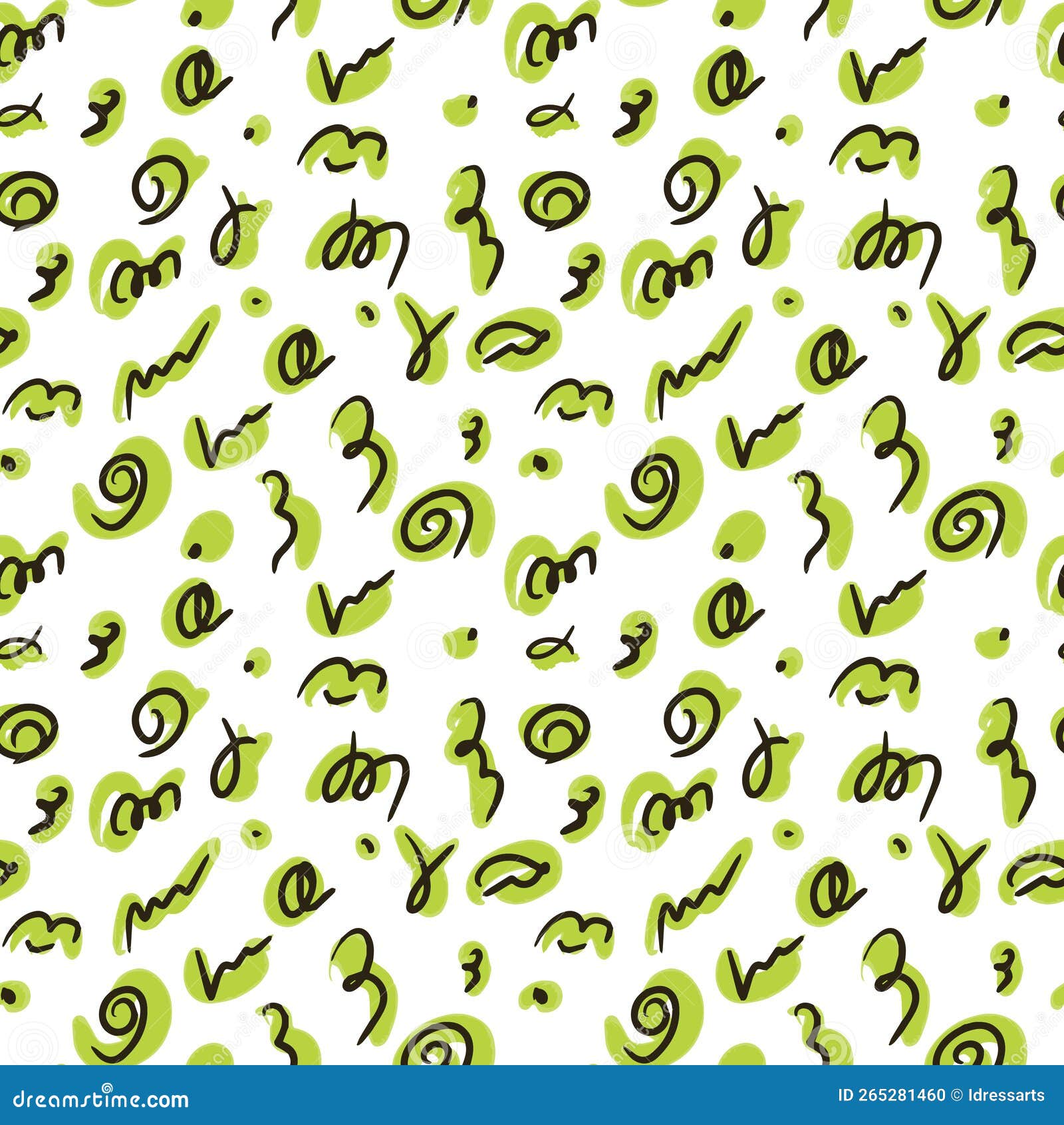 Abstract Hand Drawing Green Pattern Isolated on White Background Stock ...