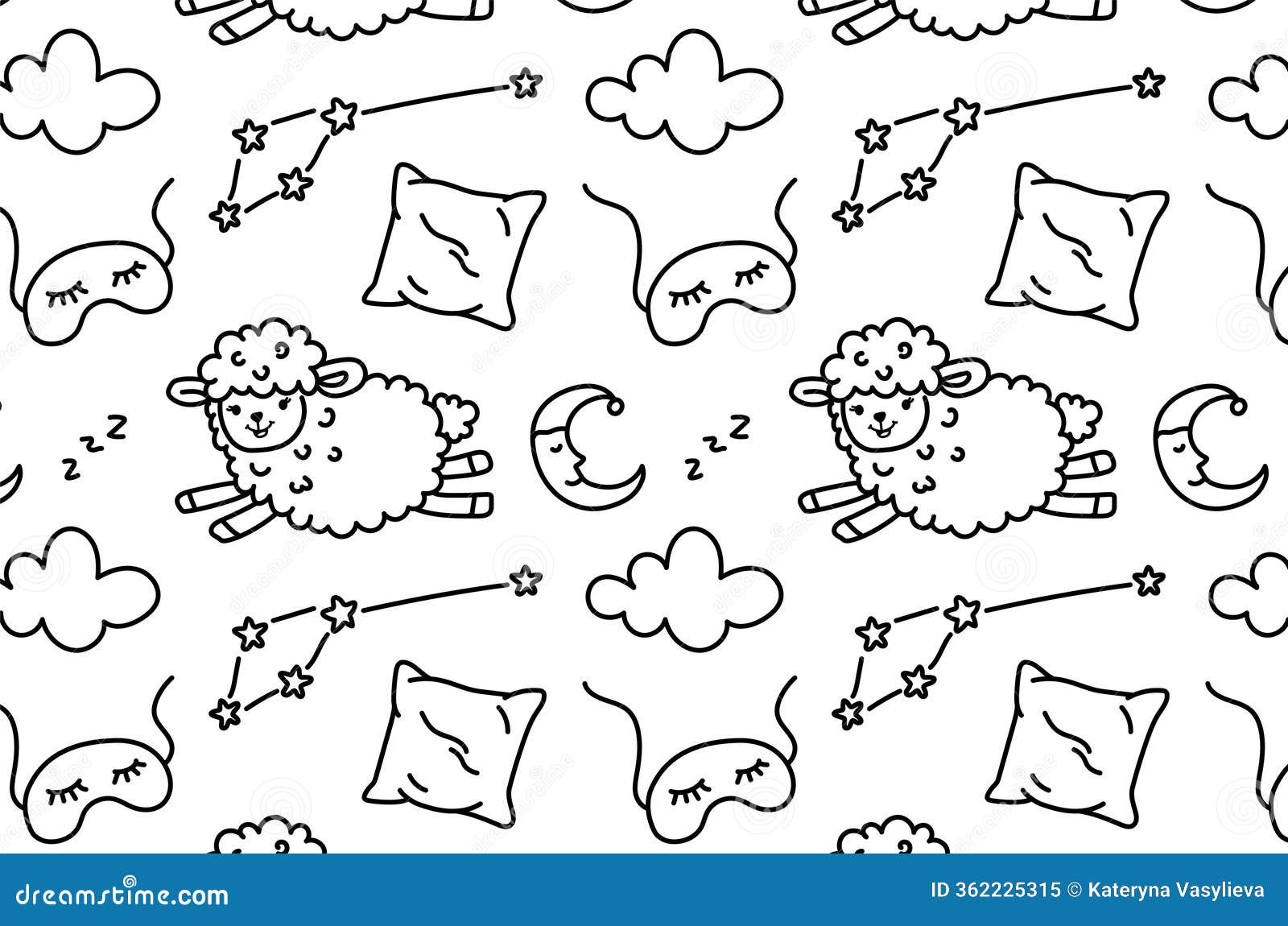 Pattern of Sleep Doodle Good Night Symbols. Count the Sheep Stock ...
