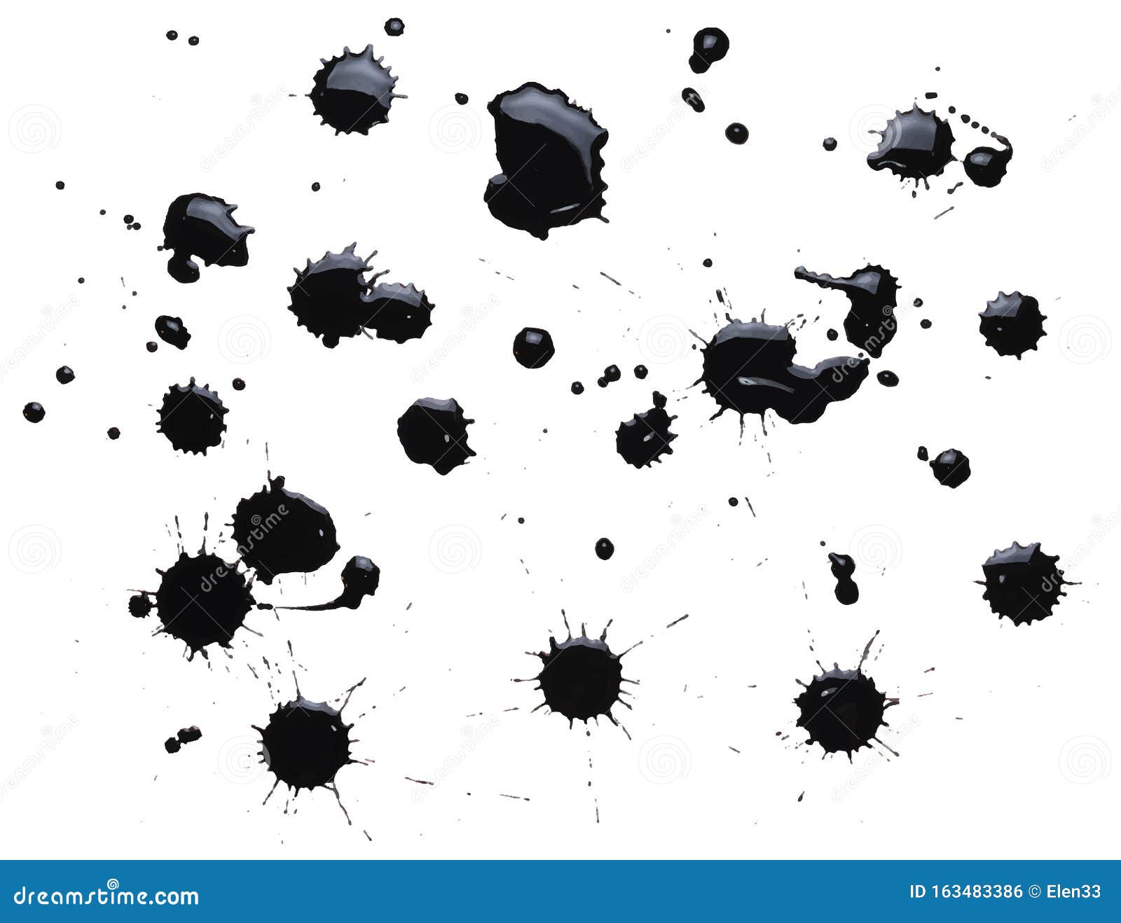 Abstract Hand Drawn Black Ink Blots Set Isolated on White Vector Design ...