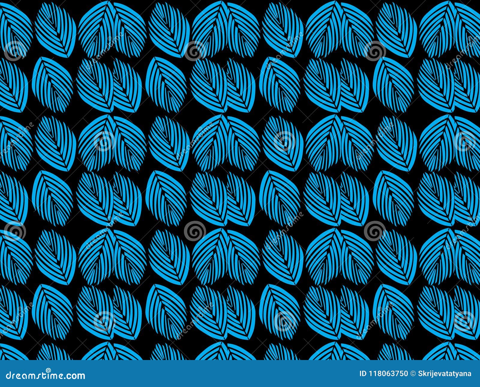 Abstract Hand Drawn Blue Leaf Shape Pattern Stock Vector - Illustration ...