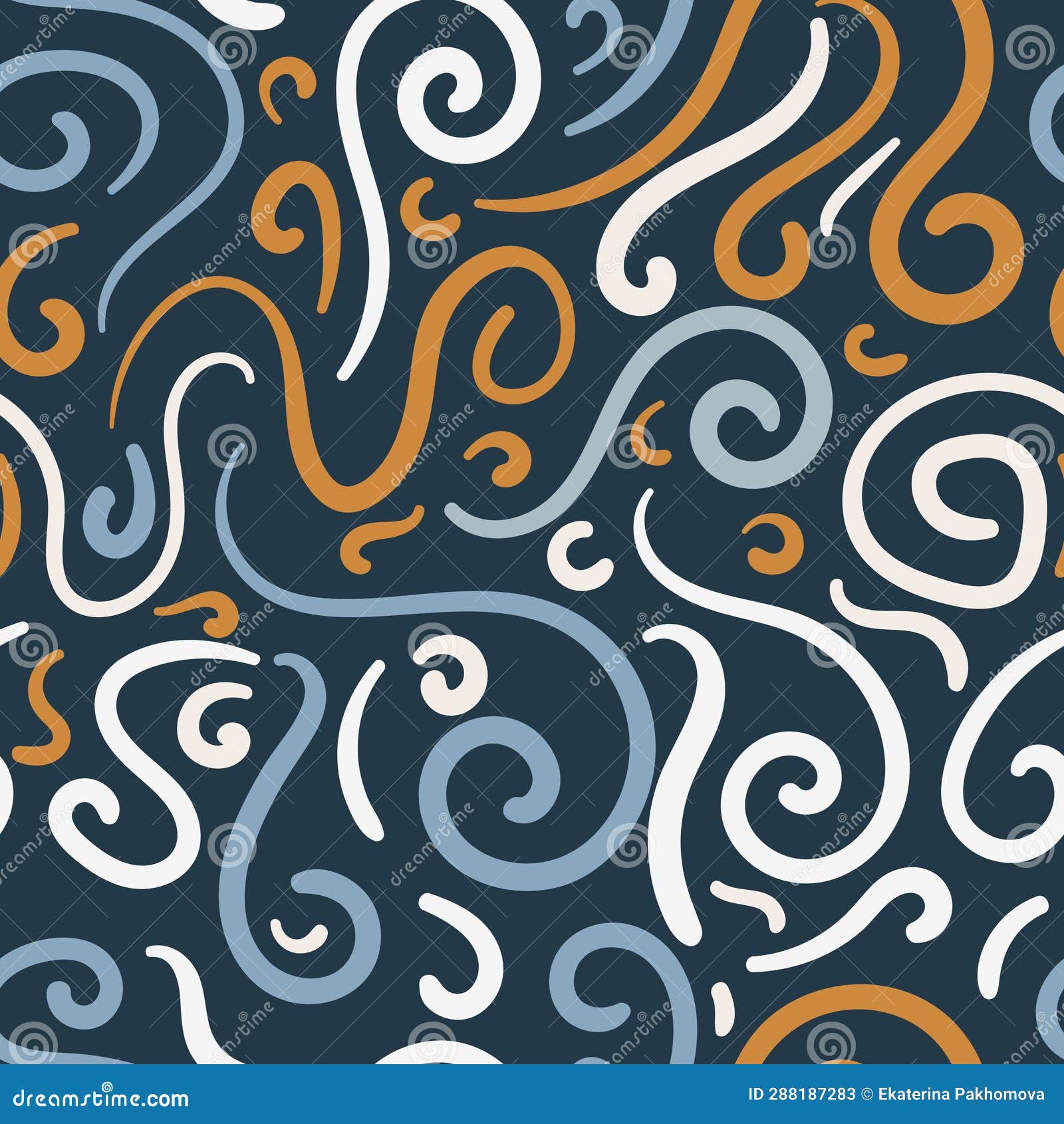 Abstract Hand Drawn Doodle Curly Line Seamless Pattern. Swirls Messy ...