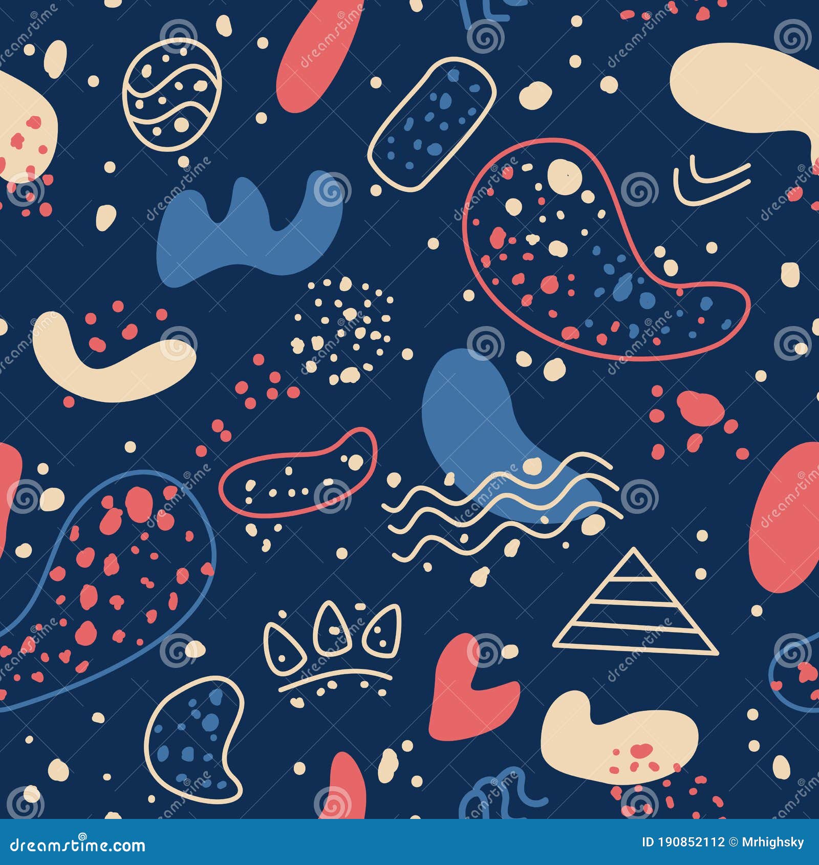 Abstract Hand Drawn Doodles Navy Blue Summer Pattern Stock Vector ...