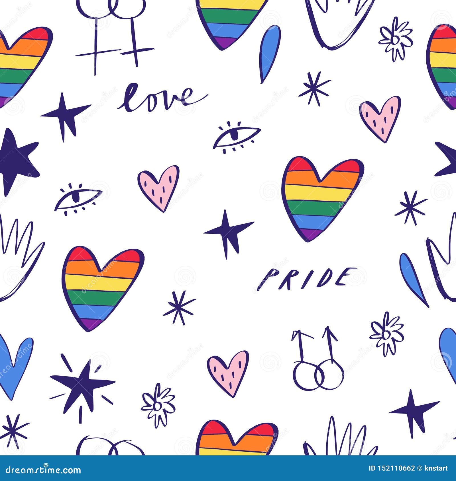 Abstract Hand Drawn Doodles Seamless Pattern Pride Love And Peace