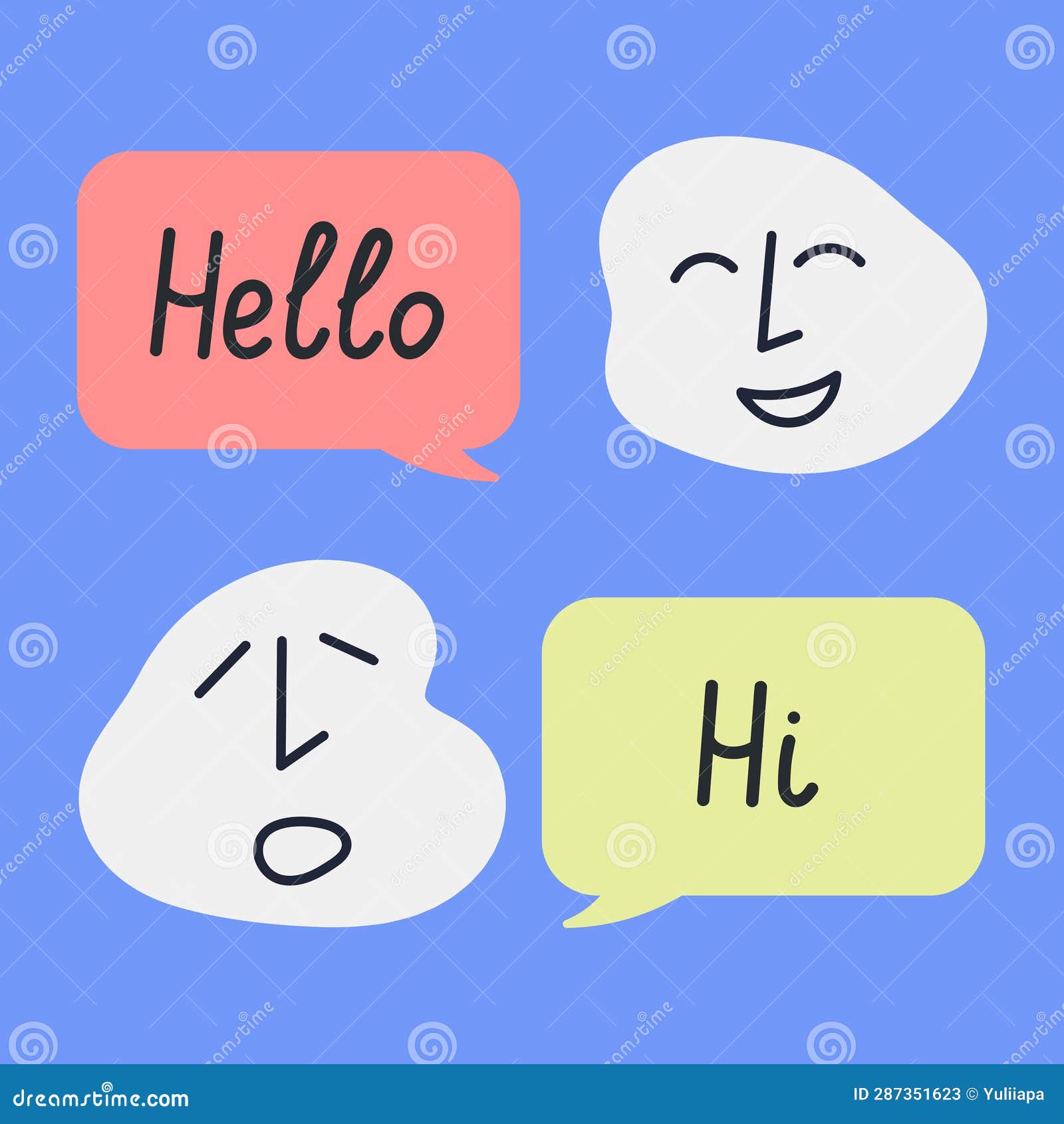 Abstract Hand Drawn Faces with Smiling Expression and Emotion. Speech ...