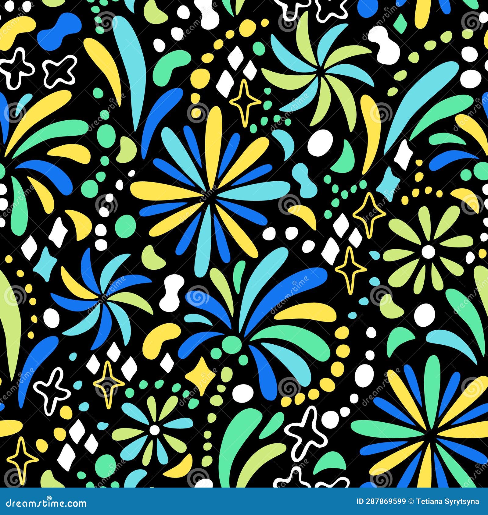 Abstract Hand Drawn Fireworks Seamless Pattern Stock Vector ...