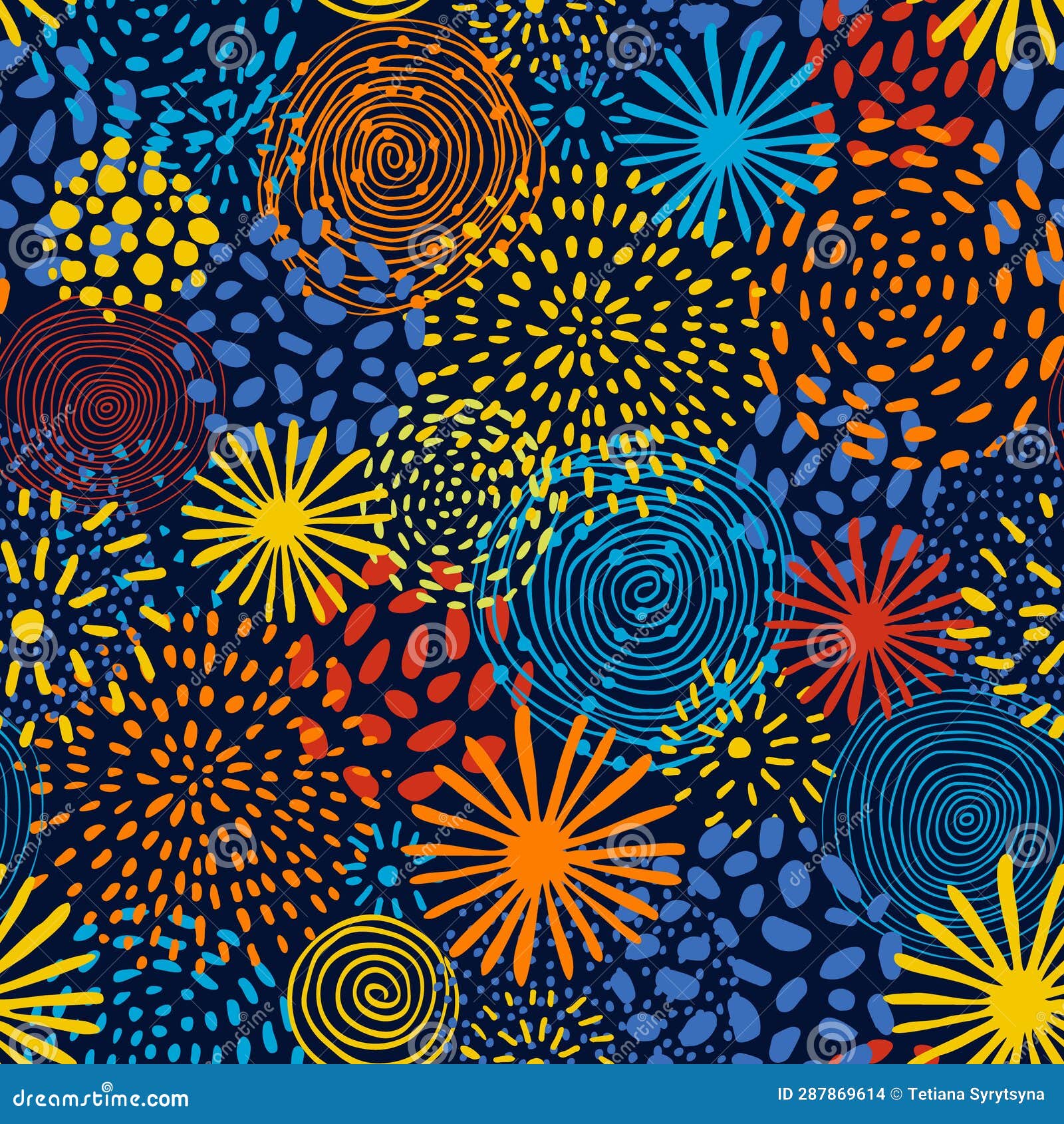 Abstract Hand Drawn Fireworks Seamless Pattern Stock Vector ...