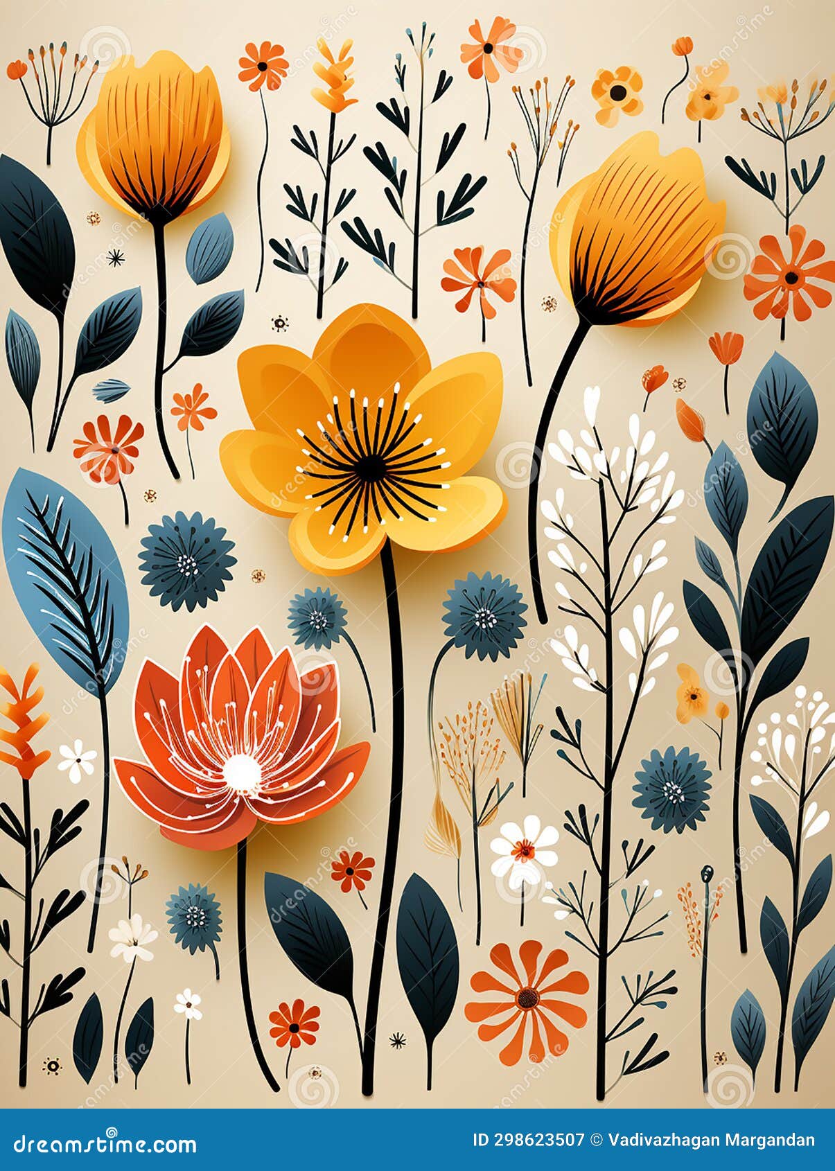 Abstract Hand-Drawn Flower Pattern Stock Illustration - Illustration of ...