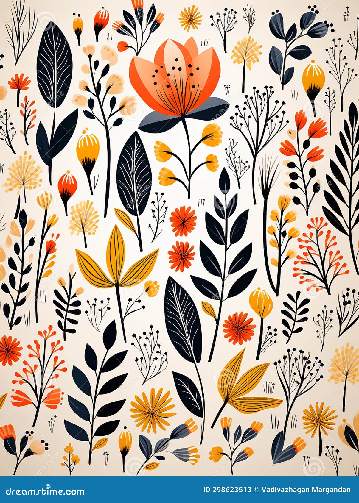 Abstract Hand-Drawn Flower Pattern Stock Image - Image of decorative ...