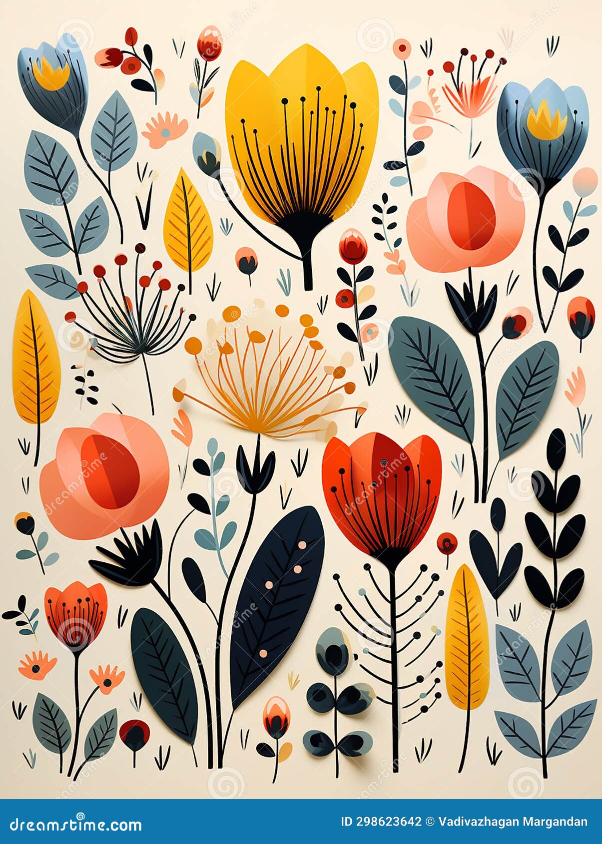 Abstract Hand-Drawn Flower Pattern Stock Photo - Image of invertebrate ...