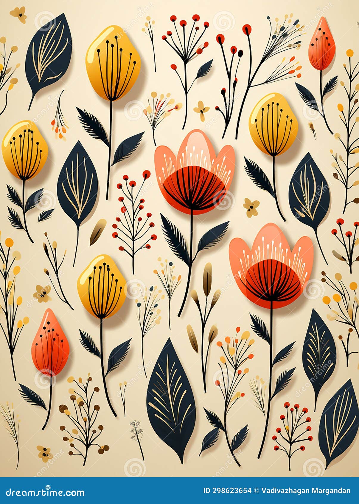 Abstract Hand-Drawn Flower Pattern Stock Illustration - Illustration of ...