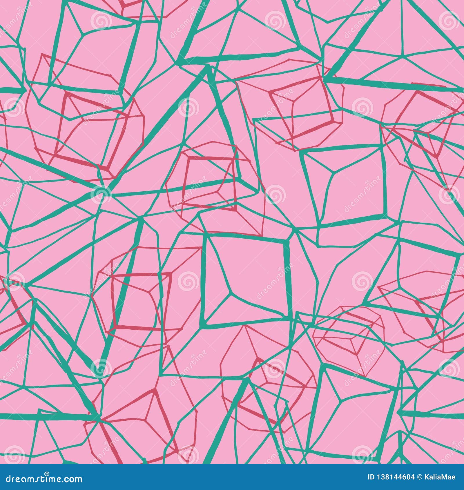 Abstract Hand Drawn Geometric Prismatic Effect Design in Bright Pink ...