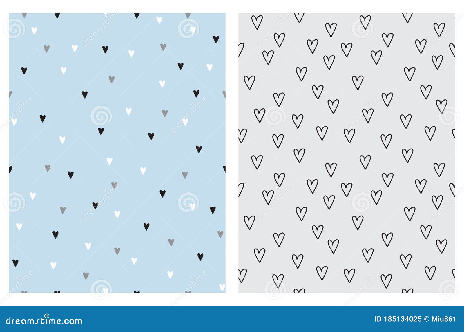 Abstract Hand Drawn Hearts Isolated on a Light Blue and Light Gray ...