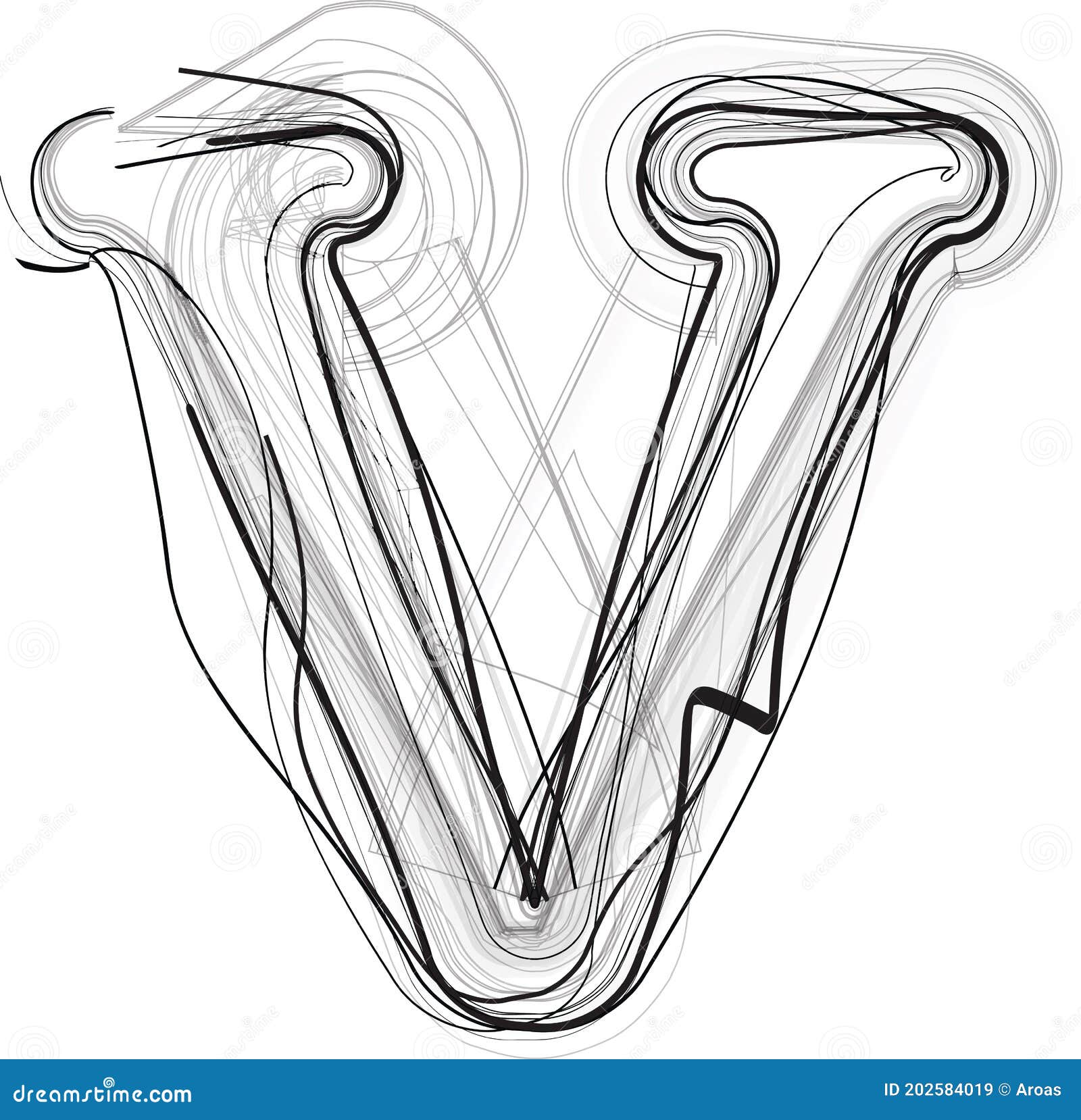 Abstract Hand Drawn Letter V Stock Vector - Illustration of monogram ...