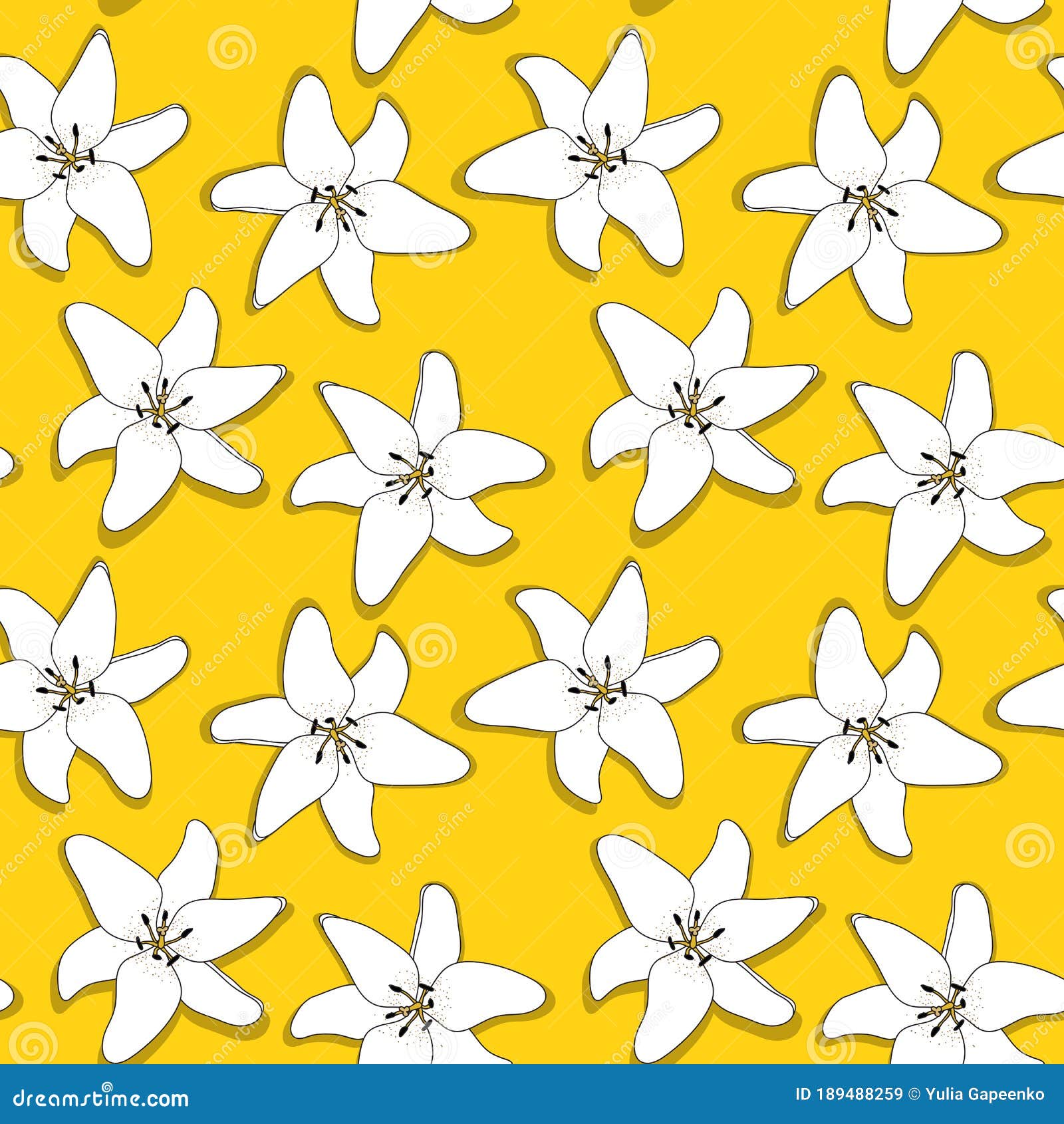 Abstract Hand Drawn Lilly Flower Seamless Pattern Background. Vector ...