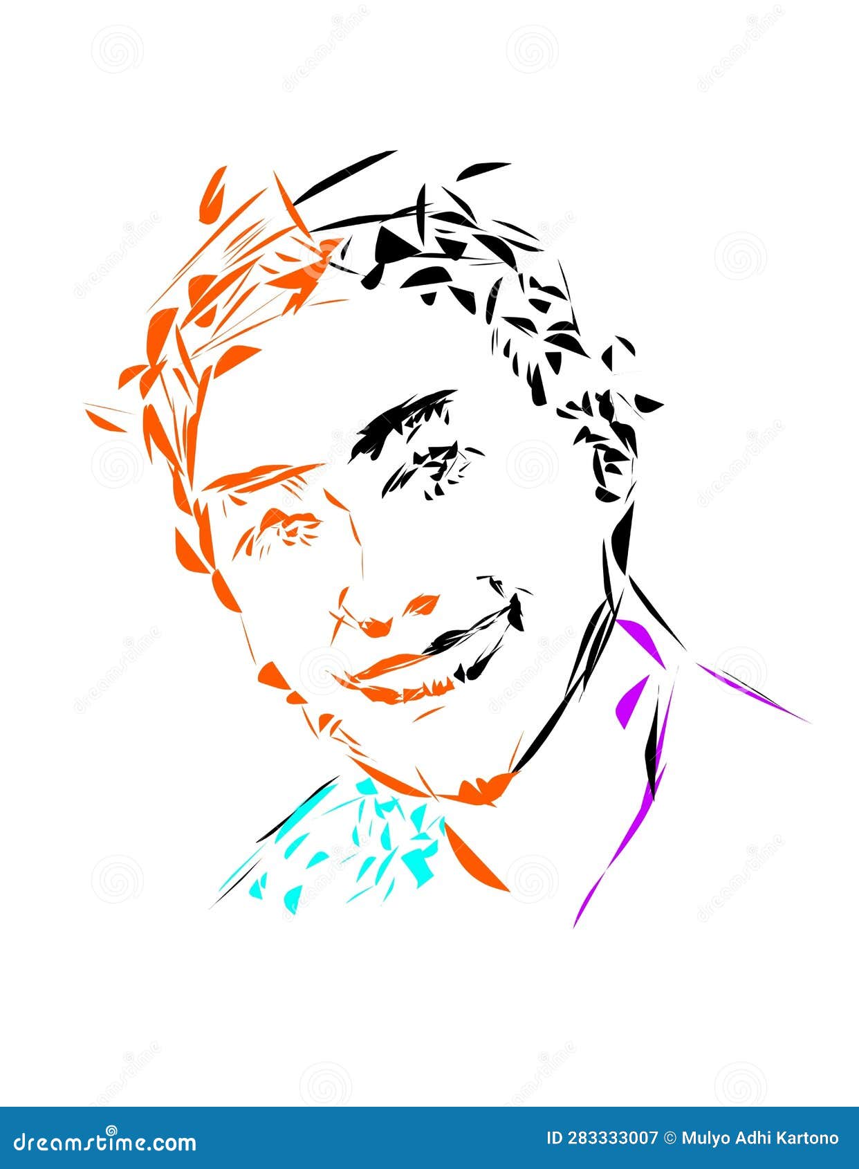 Abstract Hand Drawn Male Face with Colored Smile and White Background ...