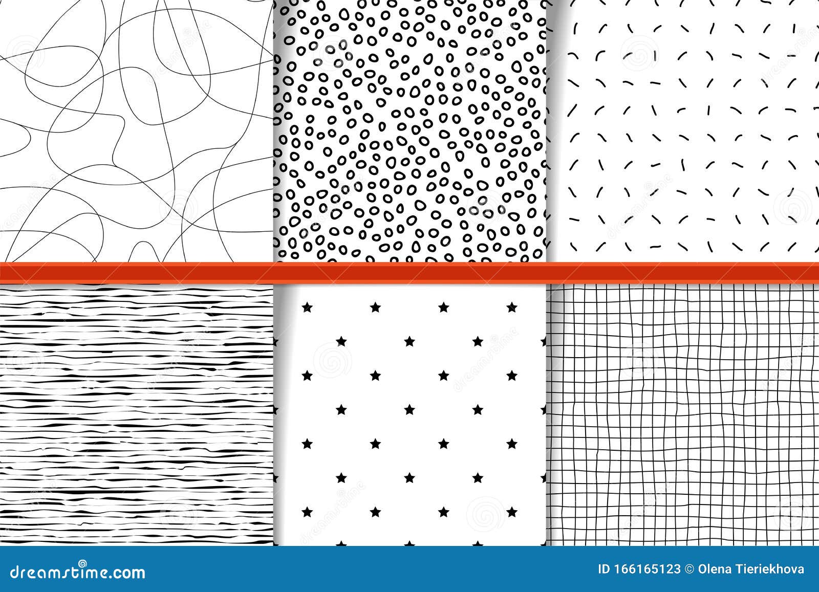 Abstract Hand Drawn Monocolor Seamless Patterns Set Stock Vector ...