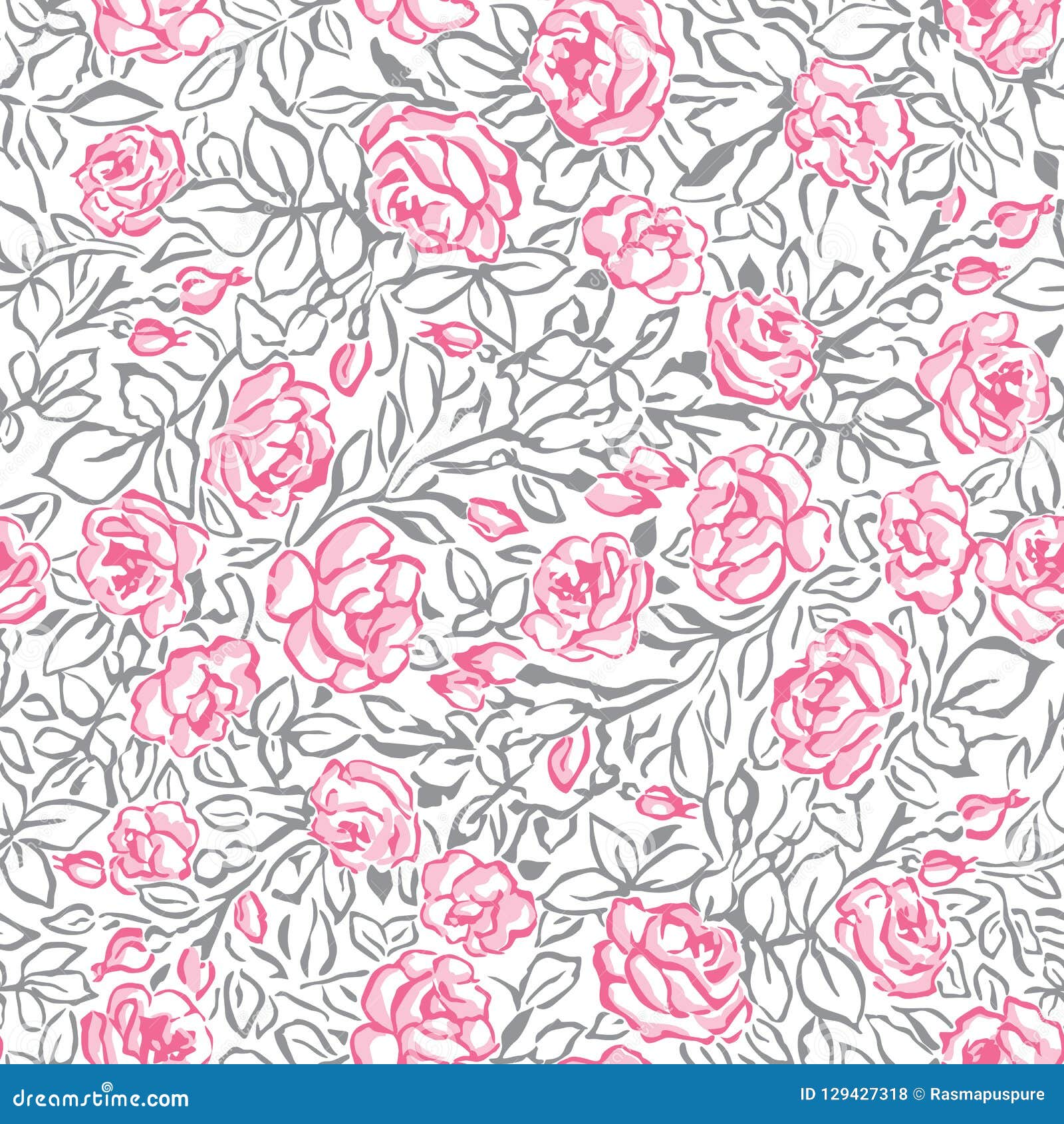 PInk Roses Seamless Pattern on White Background Stock Vector ...