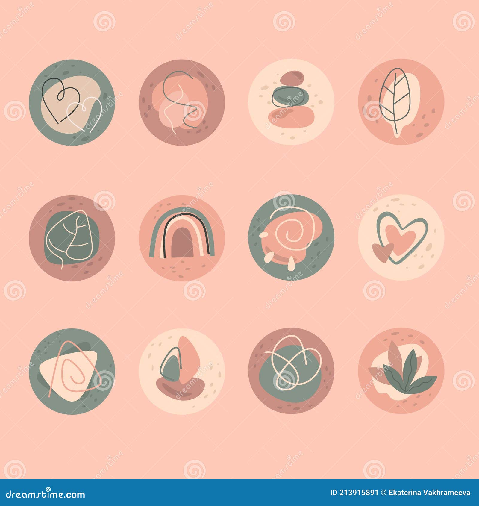Abstract Hand-drawn Round Icons for Stories. Vector Isolates. Stock ...