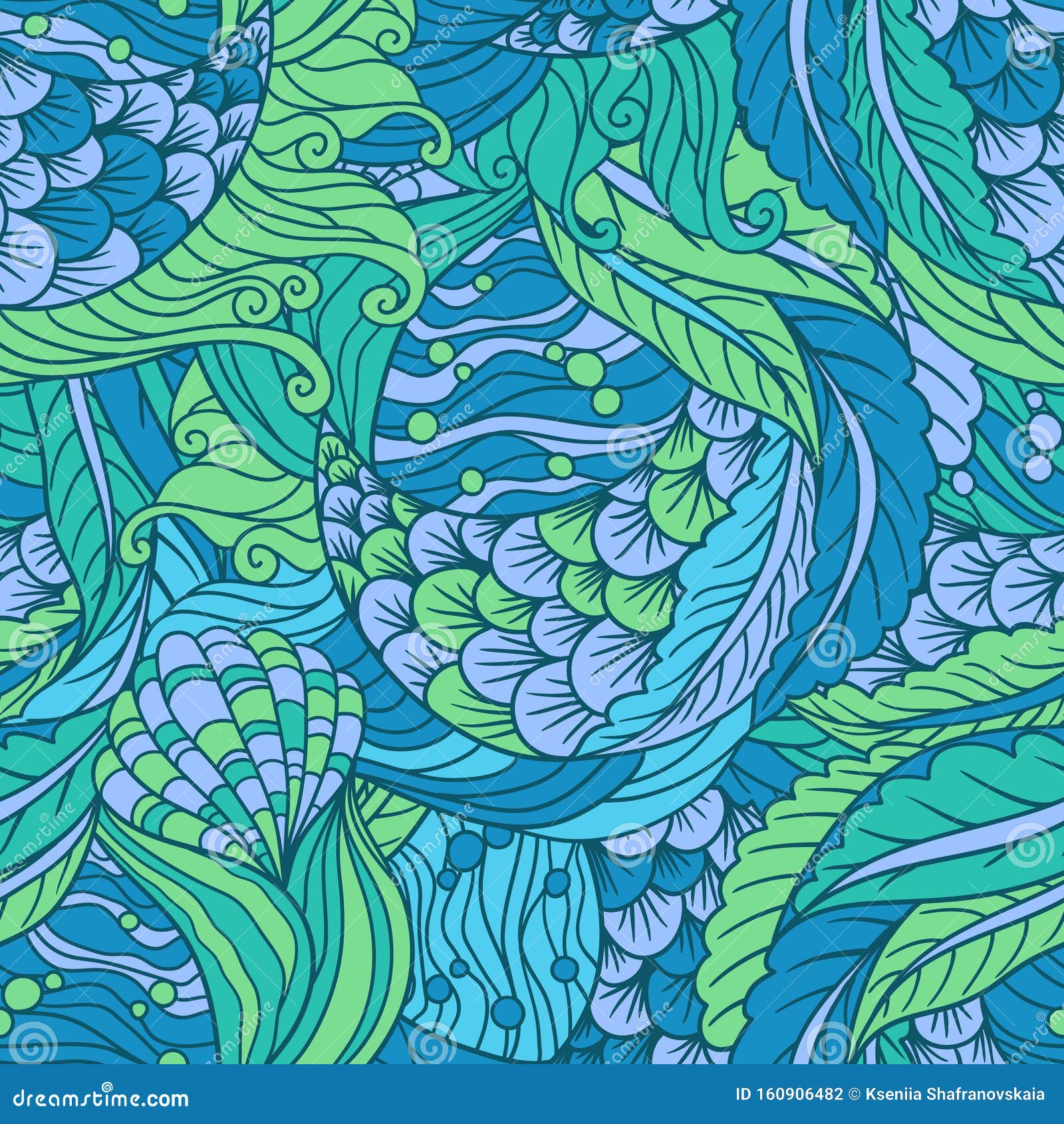 Abstract Hand Drawn Underwater Sea Flora Seamless Pattern Stock Vector ...