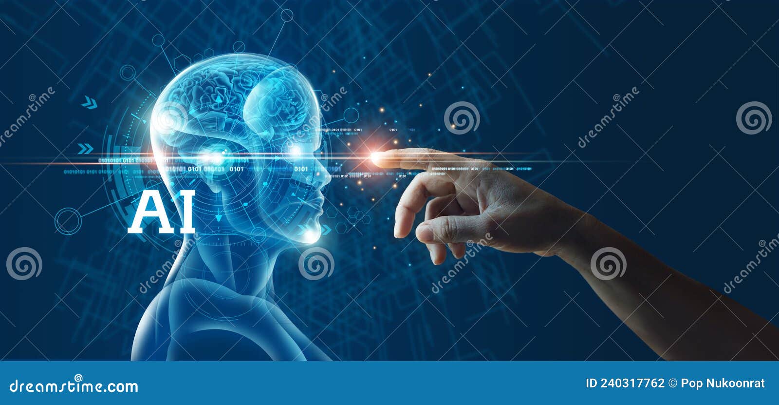 Abstract, Hand of Human Touching Mindset of Artificial Intelligence AI ...