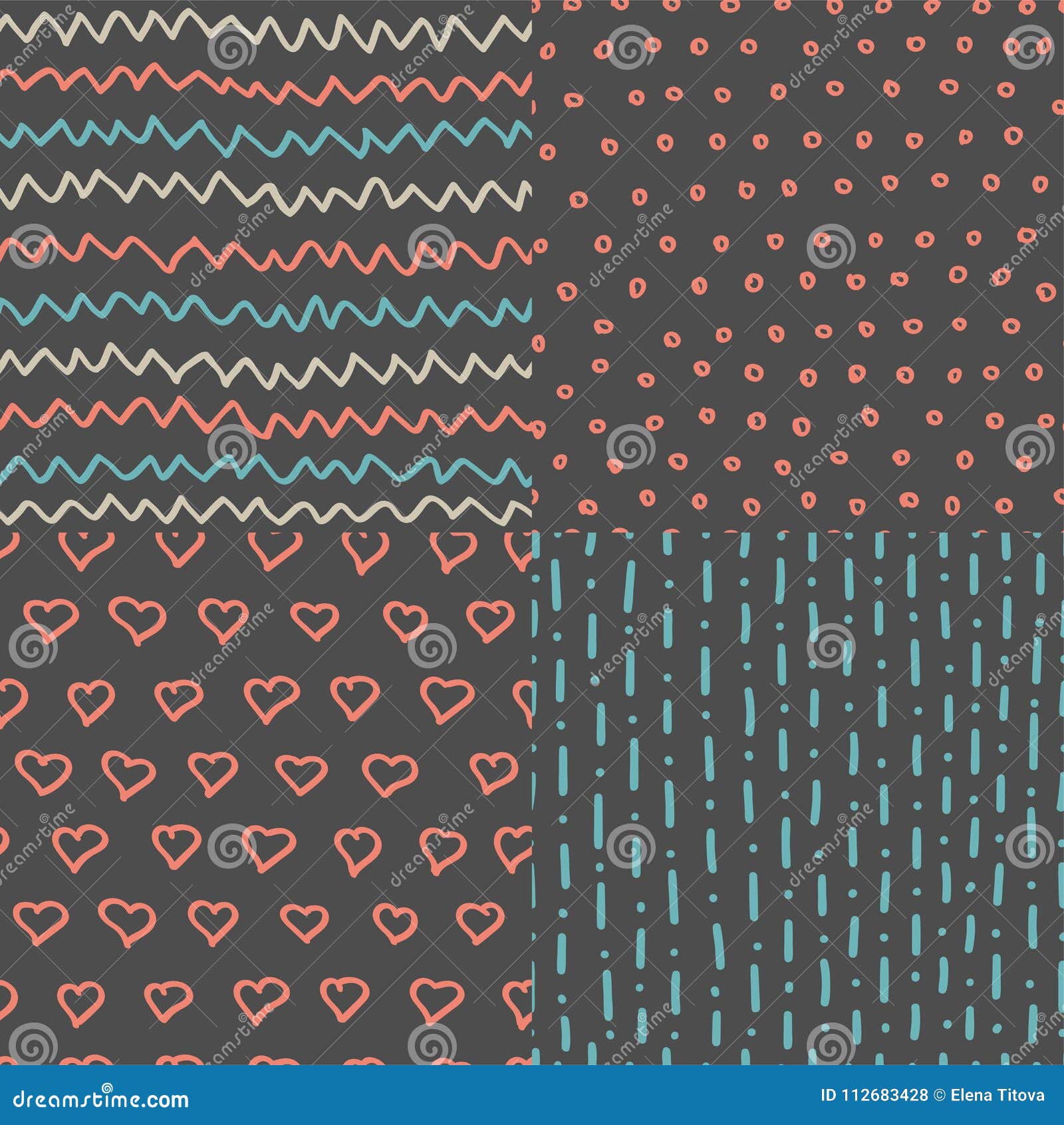 Abstract Handdrawn Seamless Patterns Set. Simple Texture for Backround ...