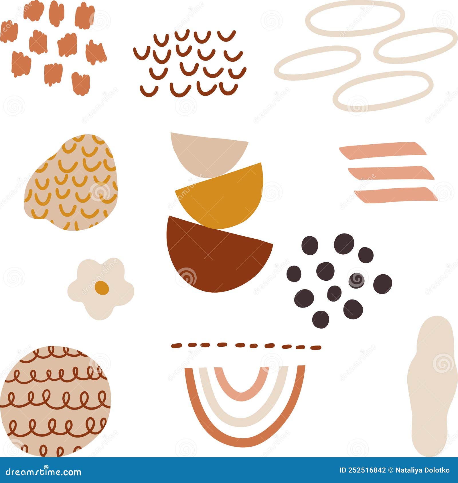 Set of Abstract Hand-drawn Shapes. Vector Textured Decor Elements Stock ...