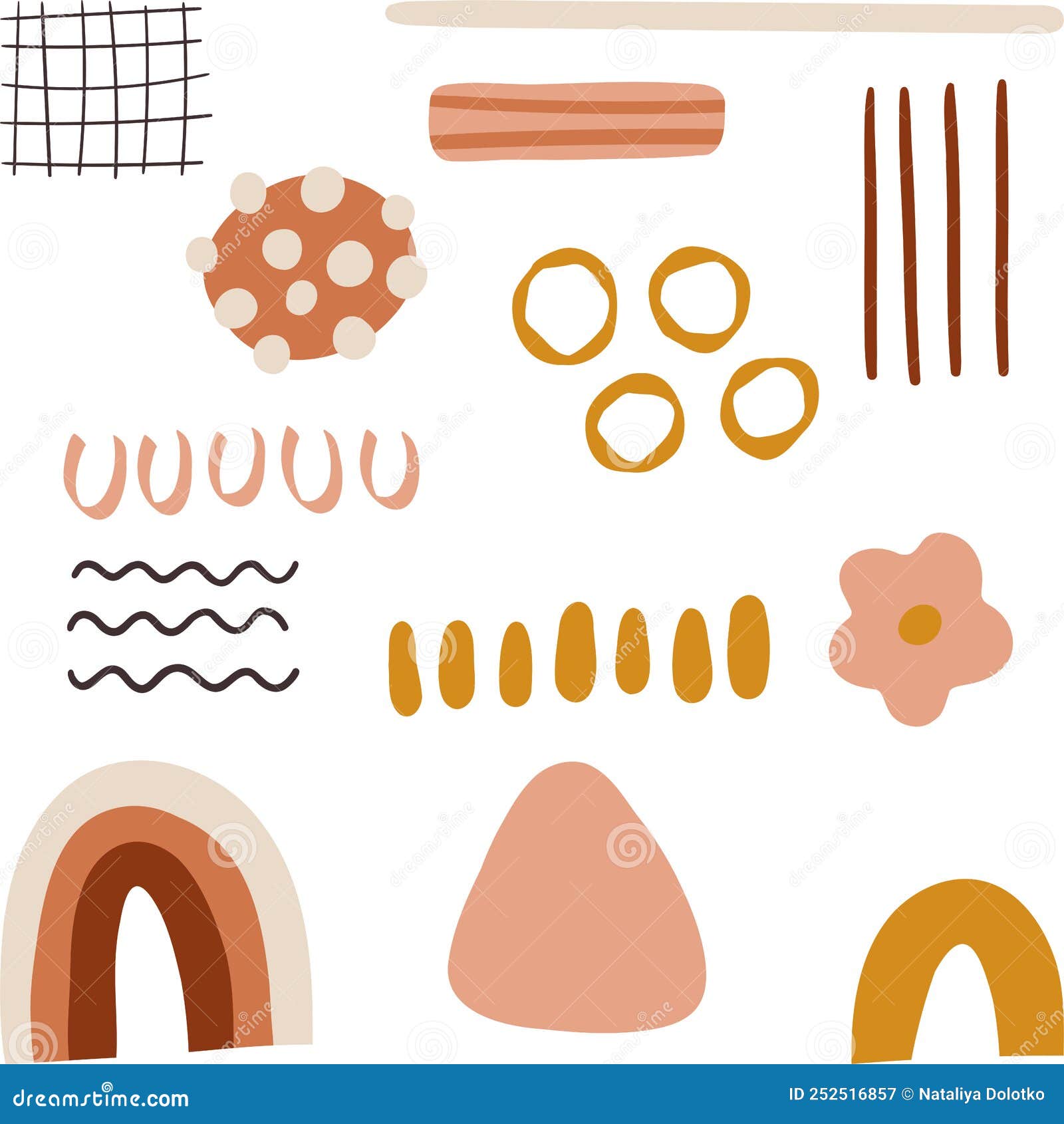 Set of Abstract Hand-drawn Shapes. Vector Textured Decor Elements Stock ...