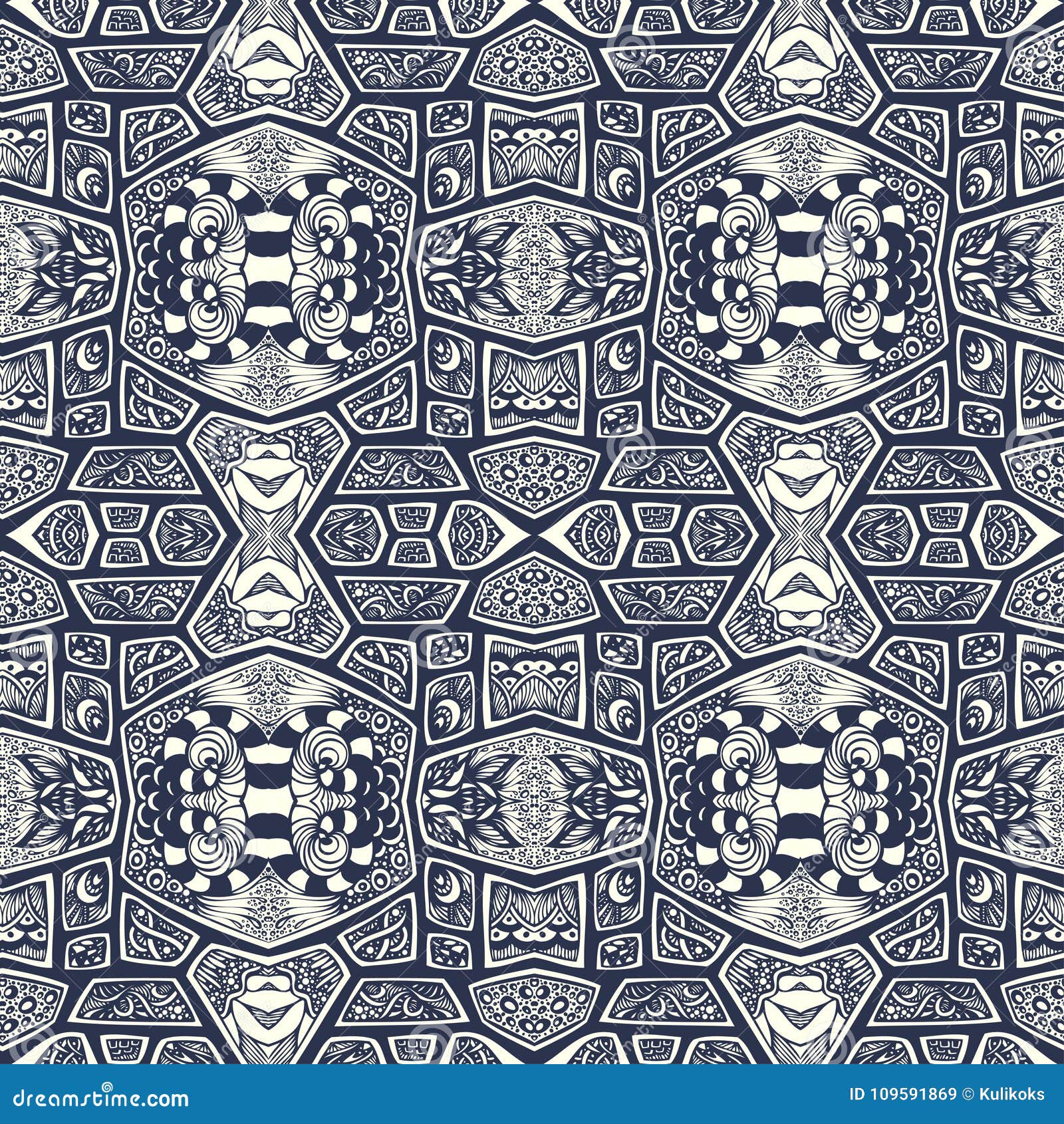 Abstract Handmade Ethno Zentangle Seamless Pattern Black on White Stock Vector - Illustration of ...