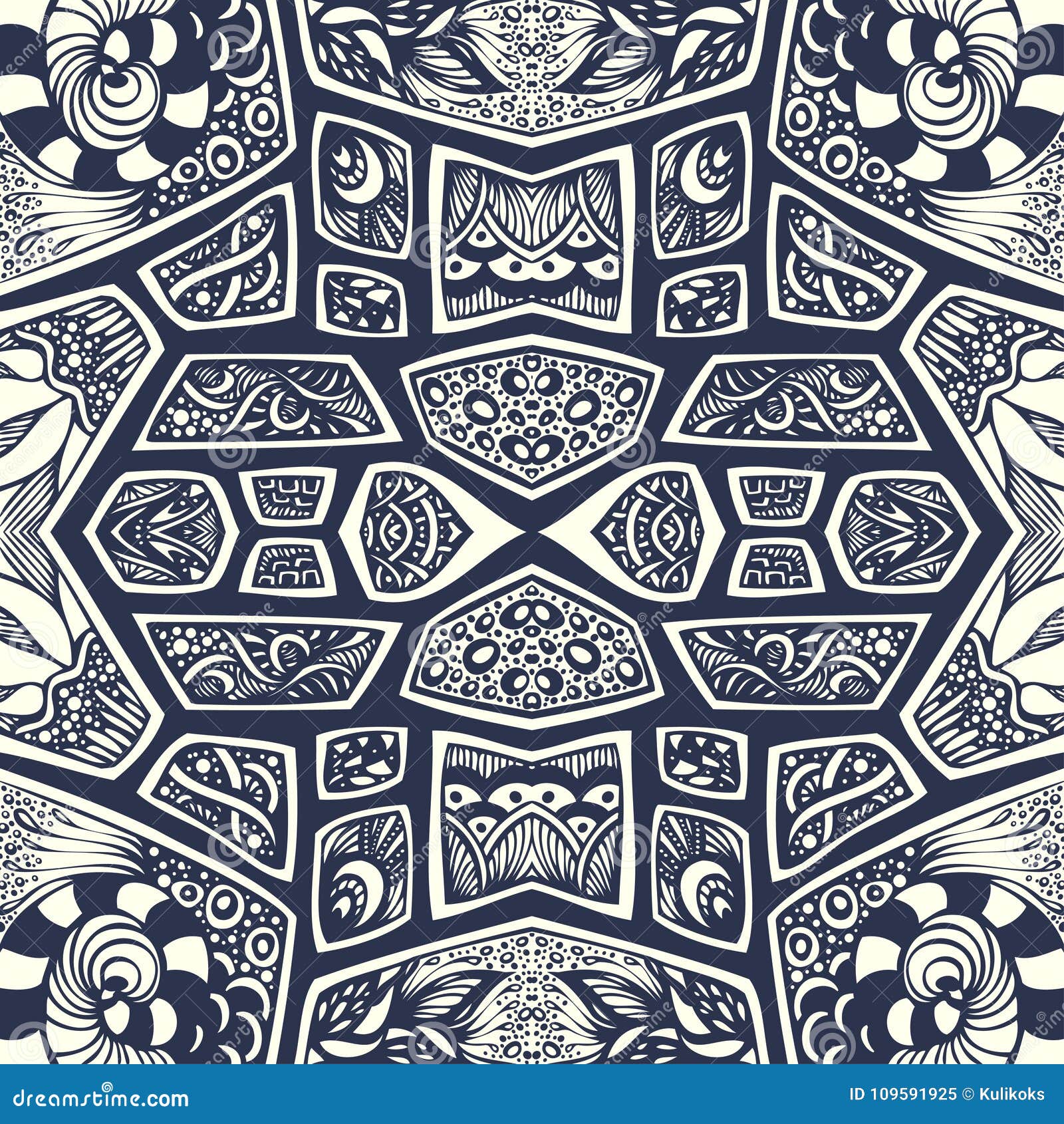 Abstract Handmade Ethno Zentangle Seamless Pattern Black on White Stock Vector - Illustration of ...