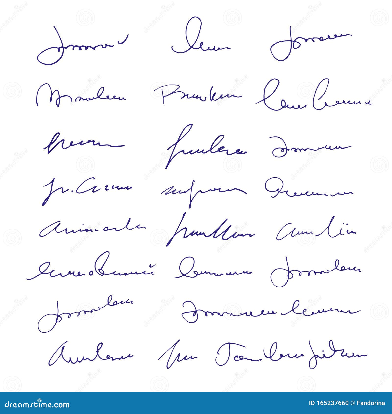 Set Of Handwritten Signatures In Blue Isolated On White Background ...