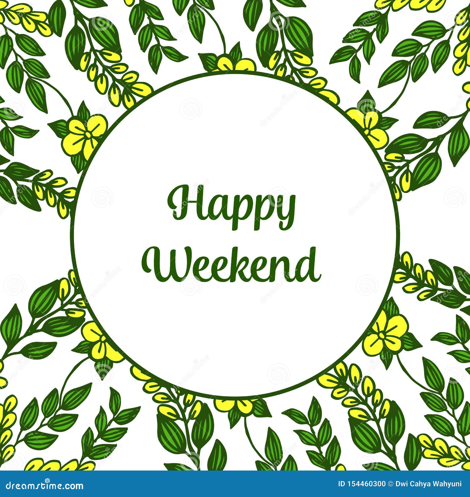Abstract Happy Weekend with Artwork of Yellow Floral Frame. Vector ...