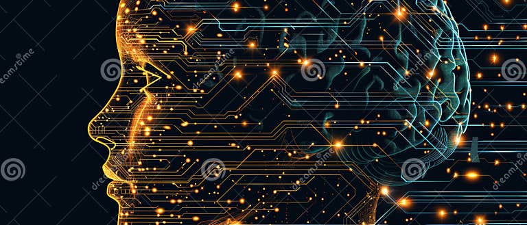 Abstract Head Outline Merged with Circuit-patterned Brain Symbolizes ...