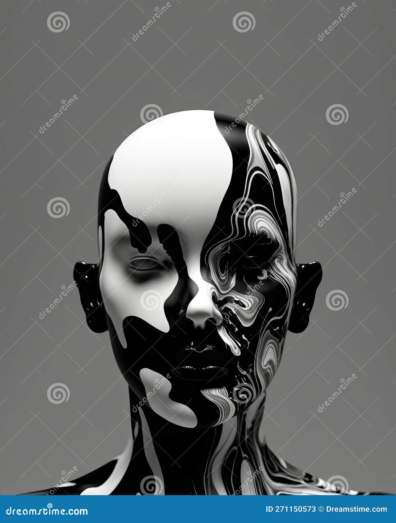 Abstract Head with Painted Face in Black and White Stock Illustration ...