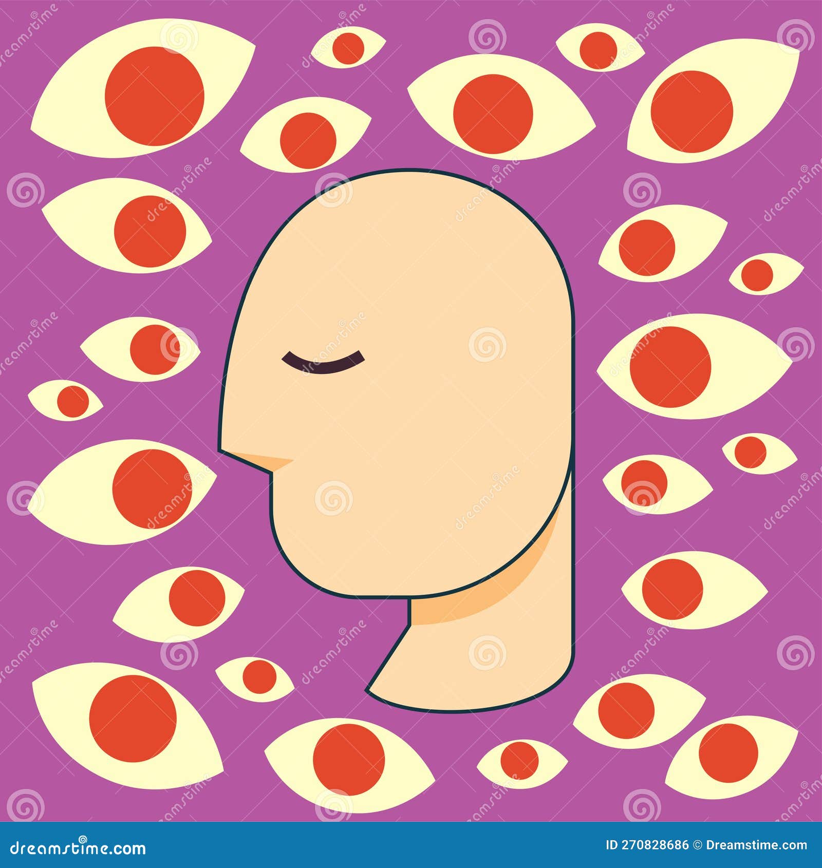 An Abstract Head Surrounded with the Red Eyes. Isolated Vector ...