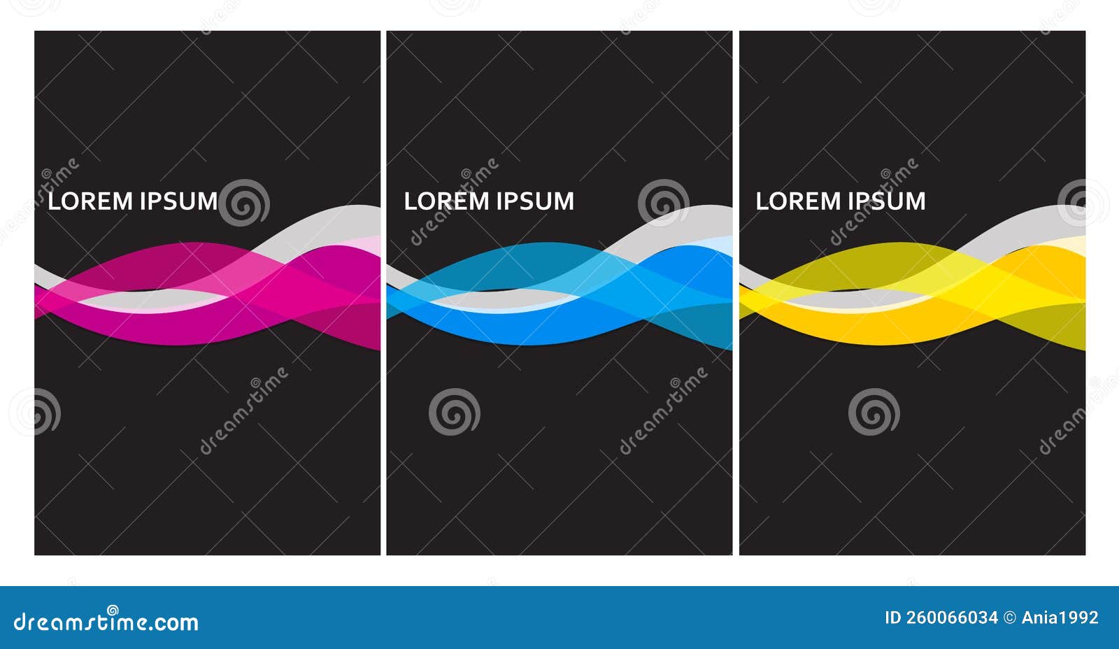 Abstract Header Blue Pink Yellow Wave on Black Background. Template Set ...
